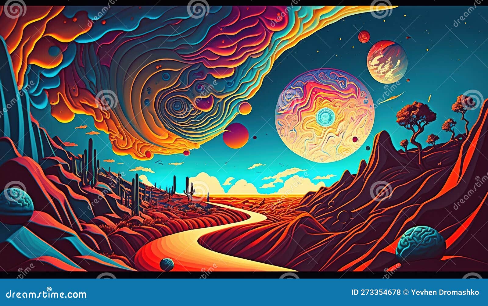Generative AI, Alien Planet Landscape. Psychedelic Space Banner ...