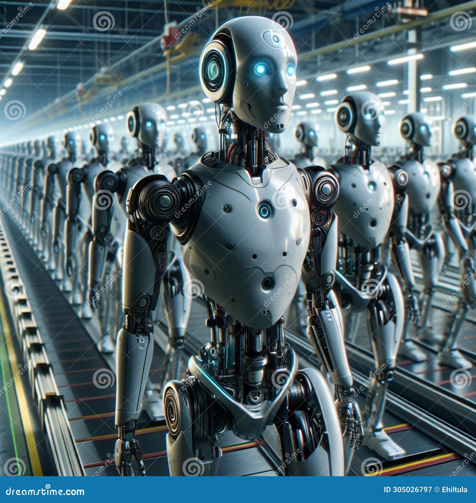 Generative AI Android Robot Production Line in a Futuristic Factory ...