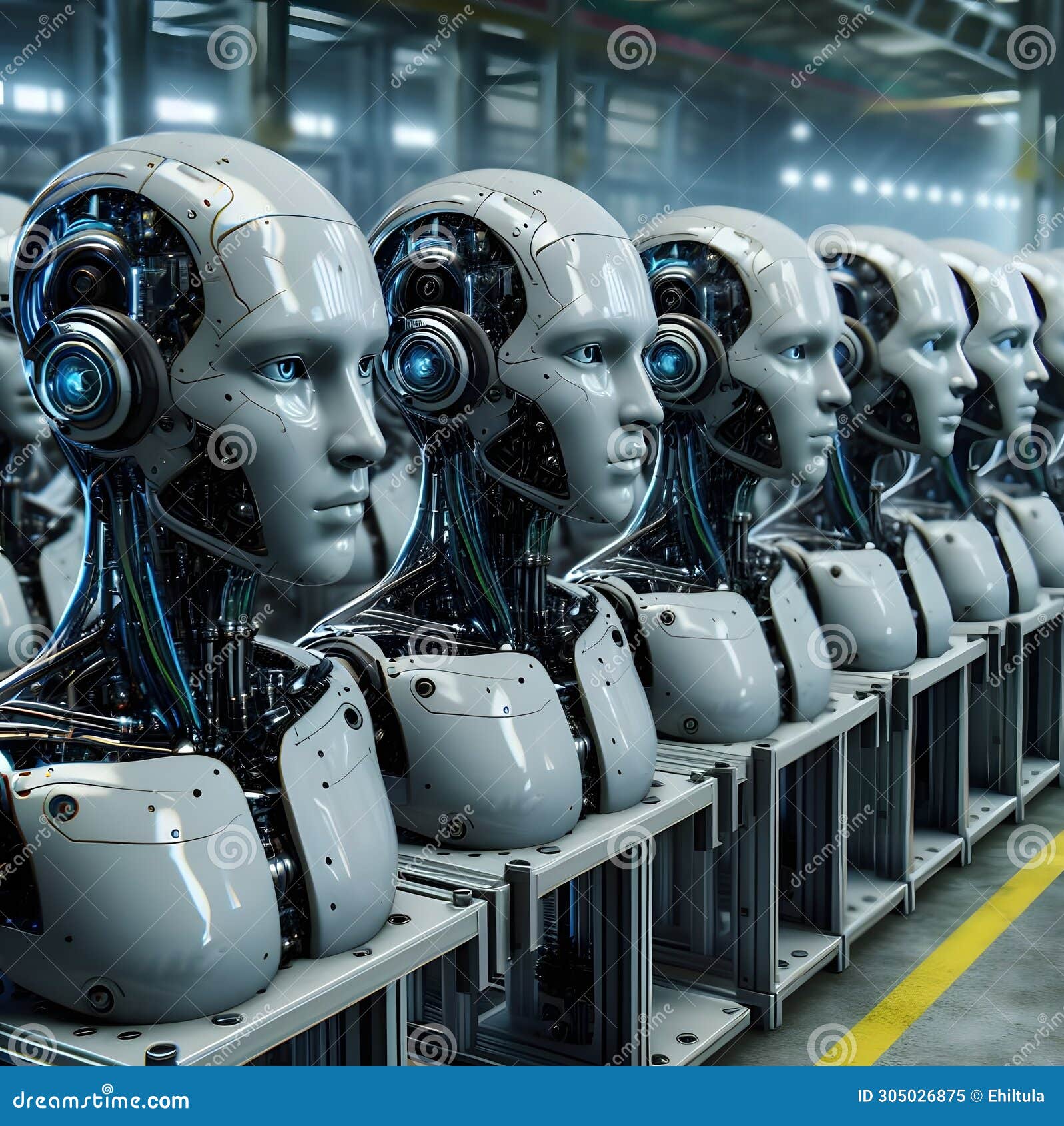 Generative AI Android Robot Production Line in a Futuristic Factory ...