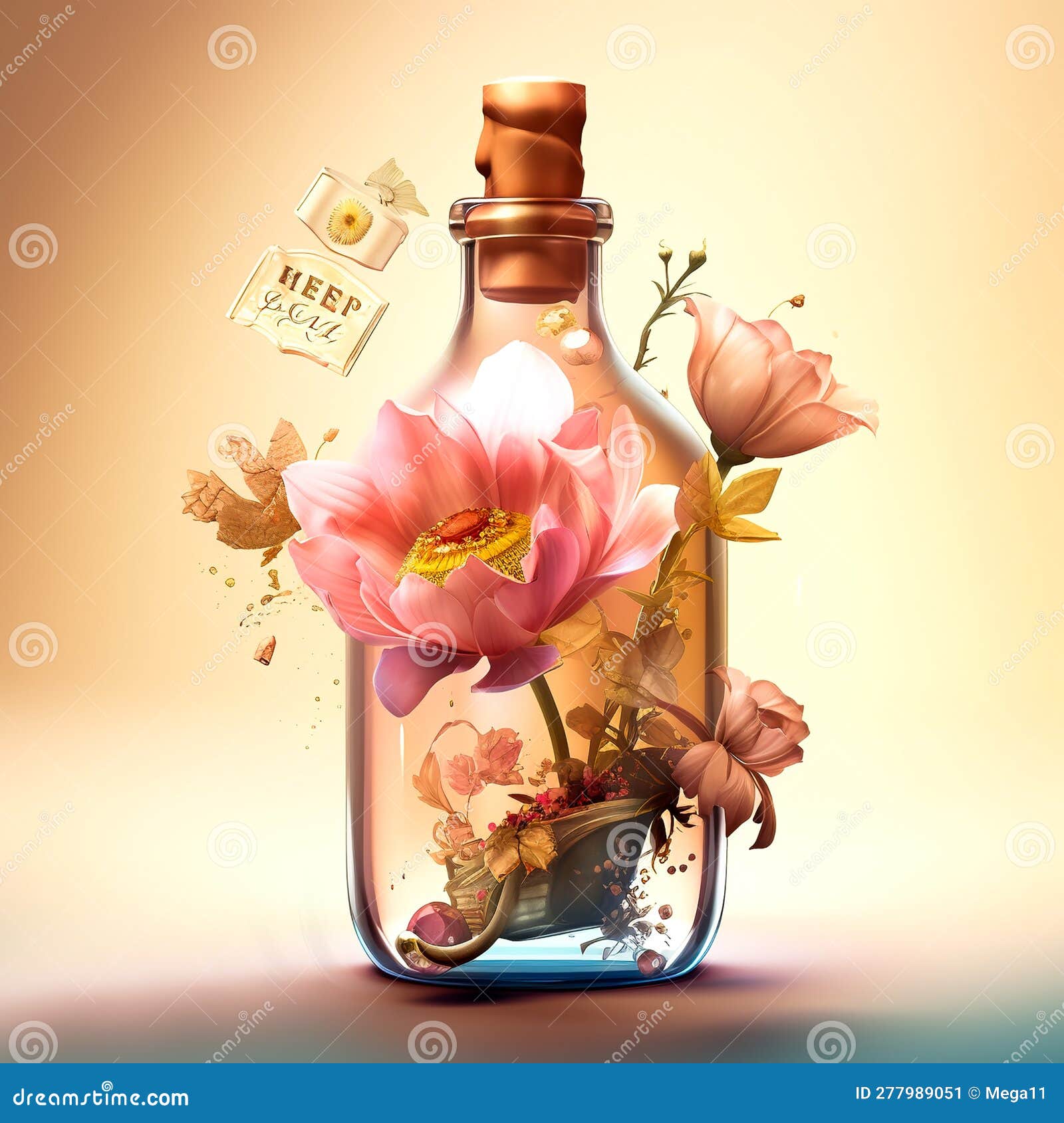 Generative AI: Antasy Botlle With Flowers In A On A Gradient Background Royalty-Free Stock Photo ...