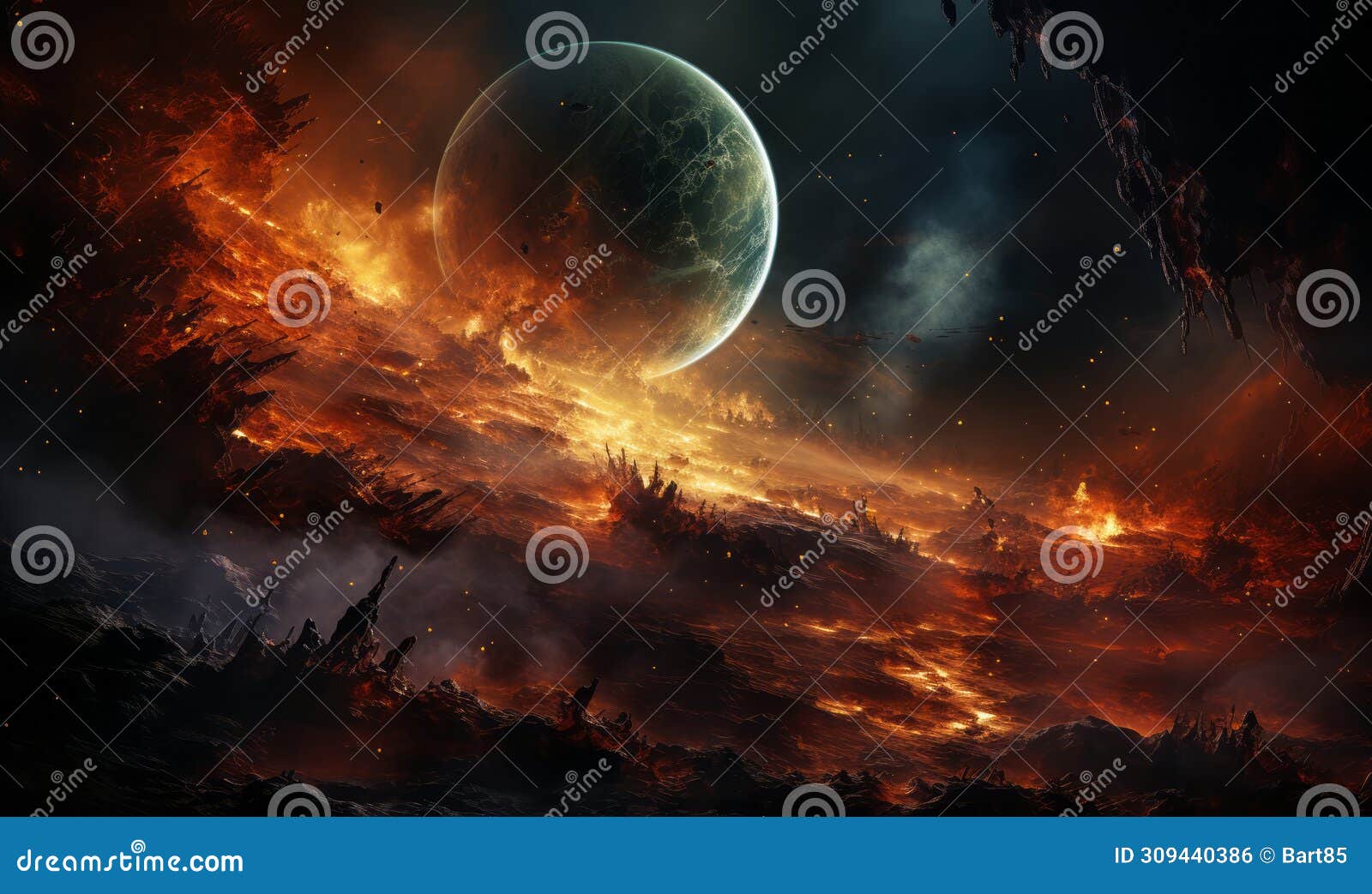 Apocalyptic Vision of Earth with Explosive Impact Causing Fiery ...