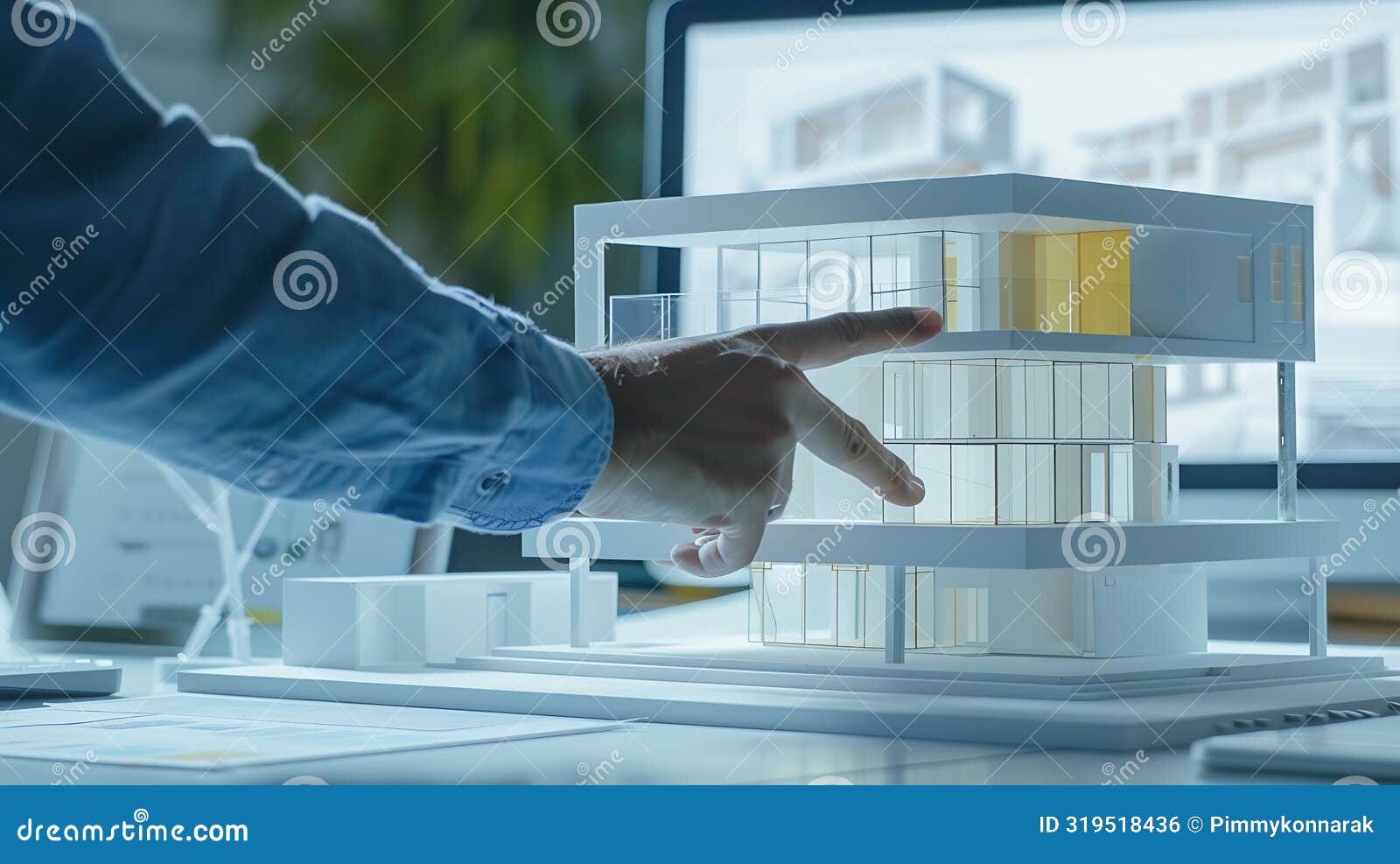 Generative Ai Architect Engineer Pointing At Architectural Building Prototype Analyzing
