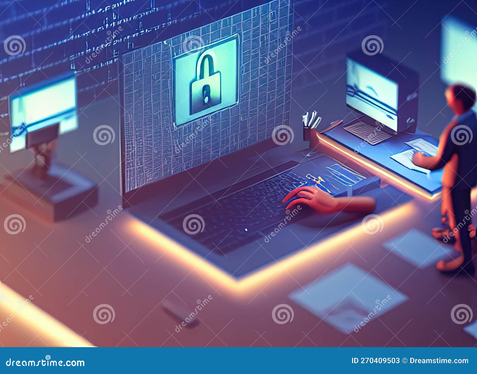 Computer Security Specialists Fictional Work Enviroment Scene. Stock ...