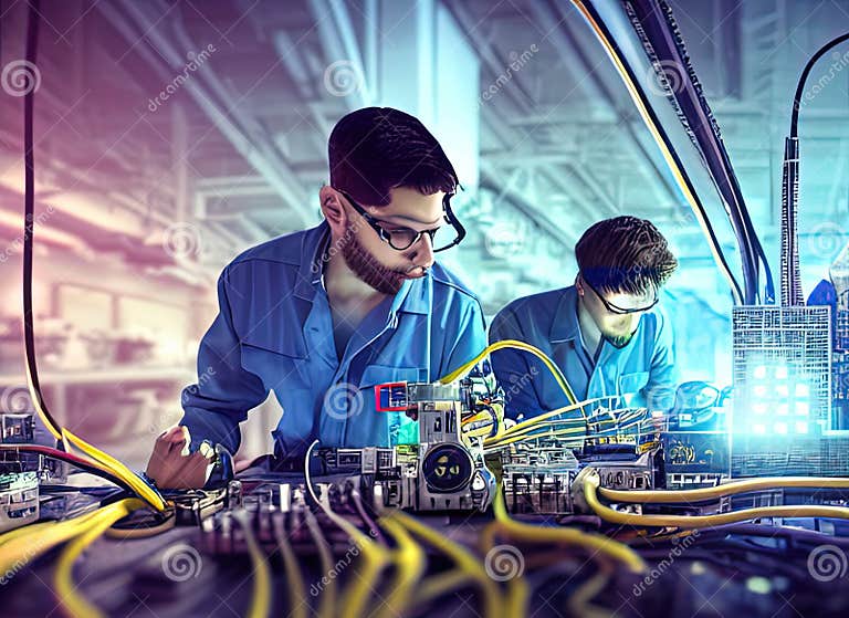 Electrical and Electronic Engineering Technicians Fictional Work Enviroment Scene. Stock ...