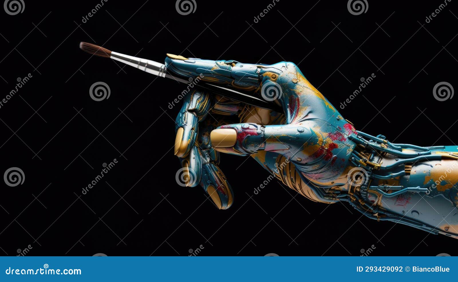 Generative AI Art Technology Concept, Robot Painting Picture in Studio ...