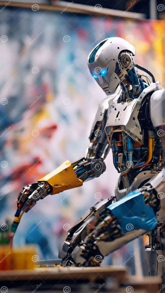 Generative Ai, Artificial Intelligence Robots Paint on Canvas, Smart Robots Future Robots Stock ...