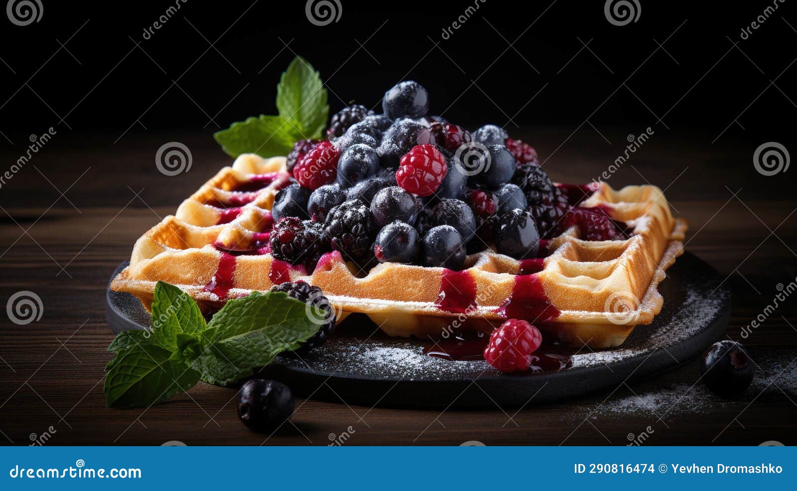 Generative AI, Assorted Belgian Waffles with Fruit and Syrup, Sweet ...
