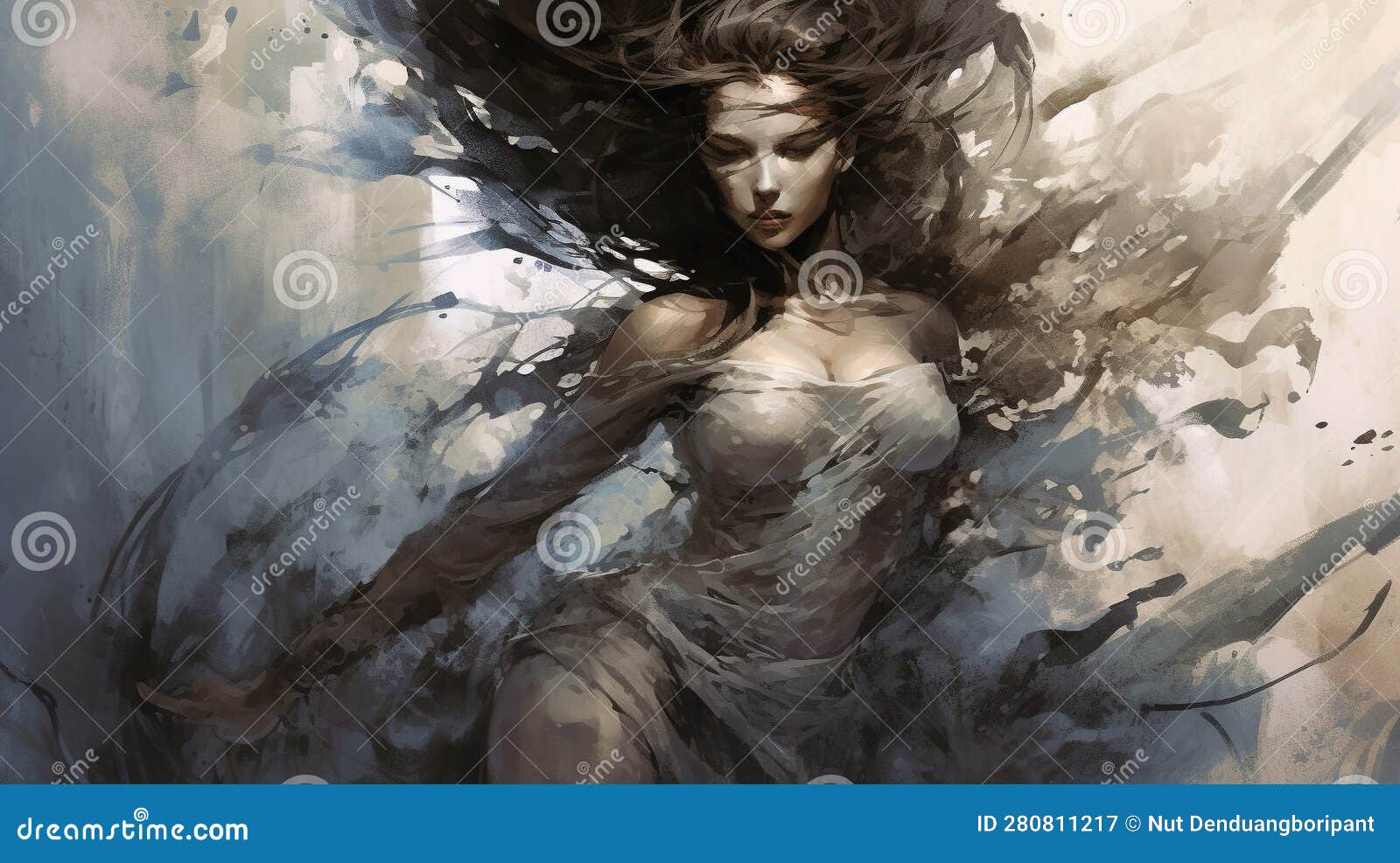 Generative AI, a Banshee in Mid-transformation, Half Human and Half Ghostly Stock Illustration ...