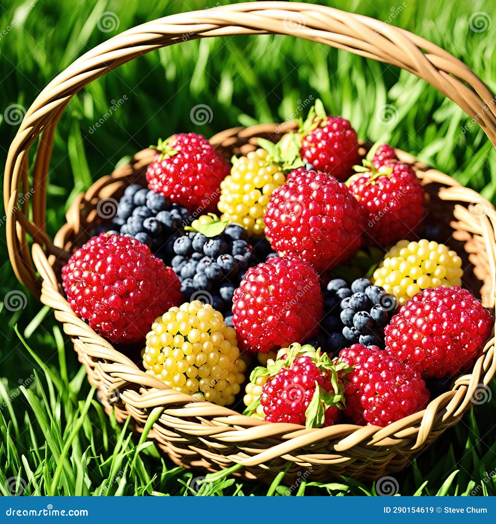 Generative AI, Basket of Fresh Juicy Wild Berries Stock Illustration ...