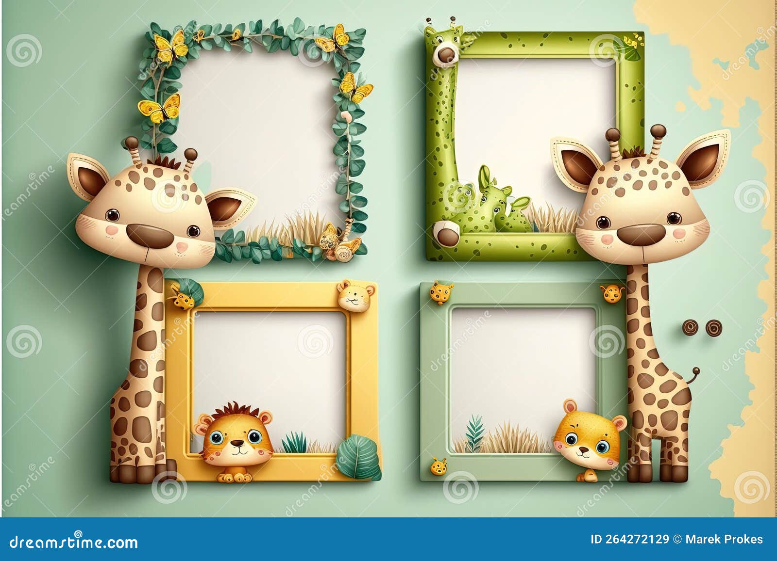 Generative Ai Illustration of Frame with Animals for Kids Stock ...