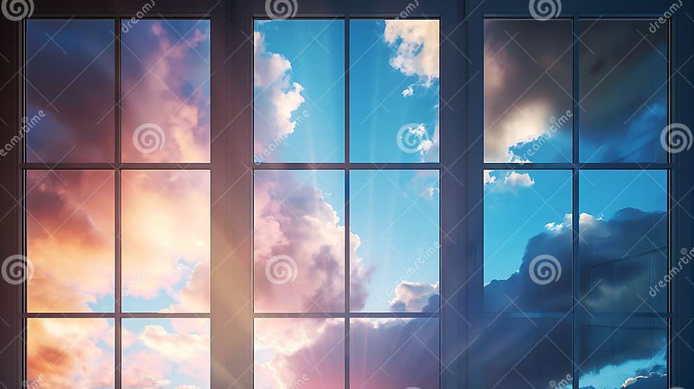 Generative AI Beautiful View of Sky through Windows in Day and Night ...