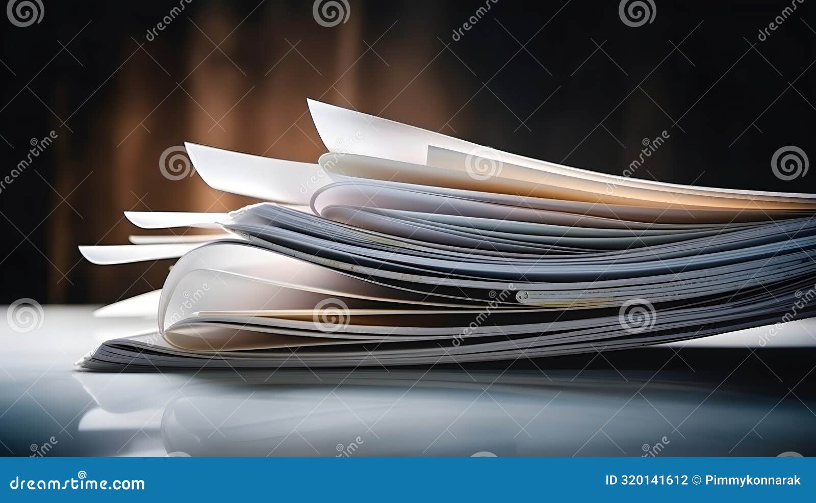 Generative AI Bending Stack of Paper Sheets, Open Magazine with Copy ...