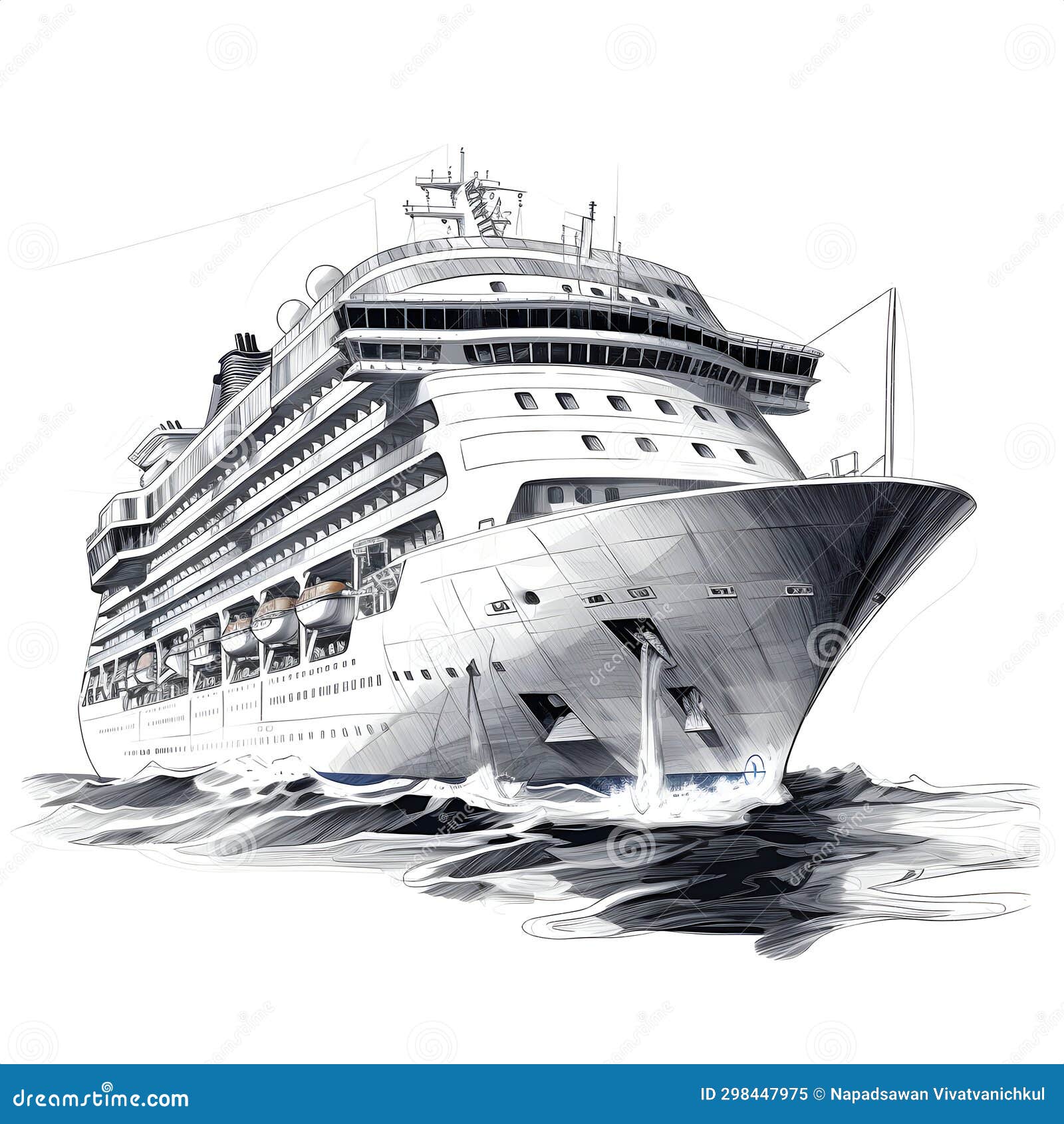 Illustration of a Big Ship in Line Art Style. Generative AI. Stock ...