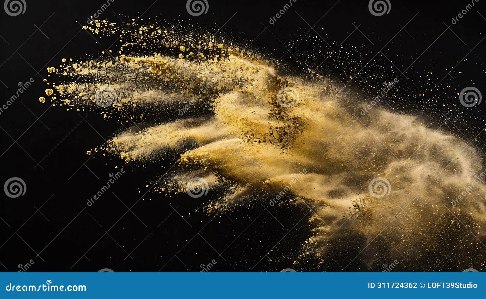 Generative AI Big Size Sand Flying Explosion Golden Grain Wave Explode ...