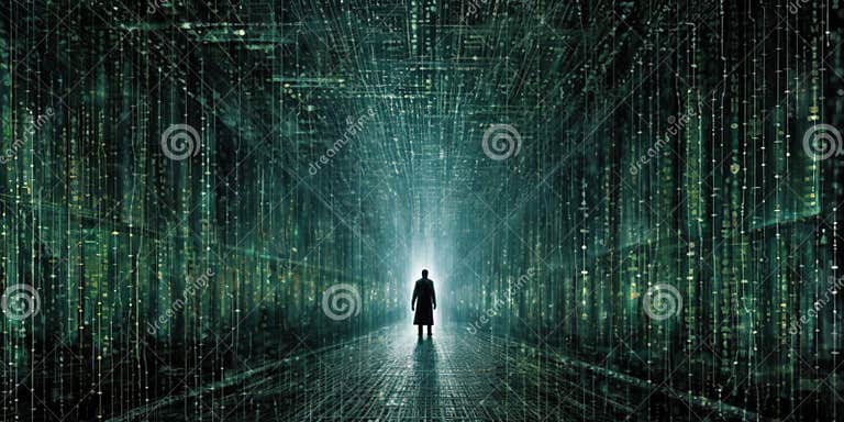 Generative AI. Binary Code with Neon Rays on a Black Background Stock ...