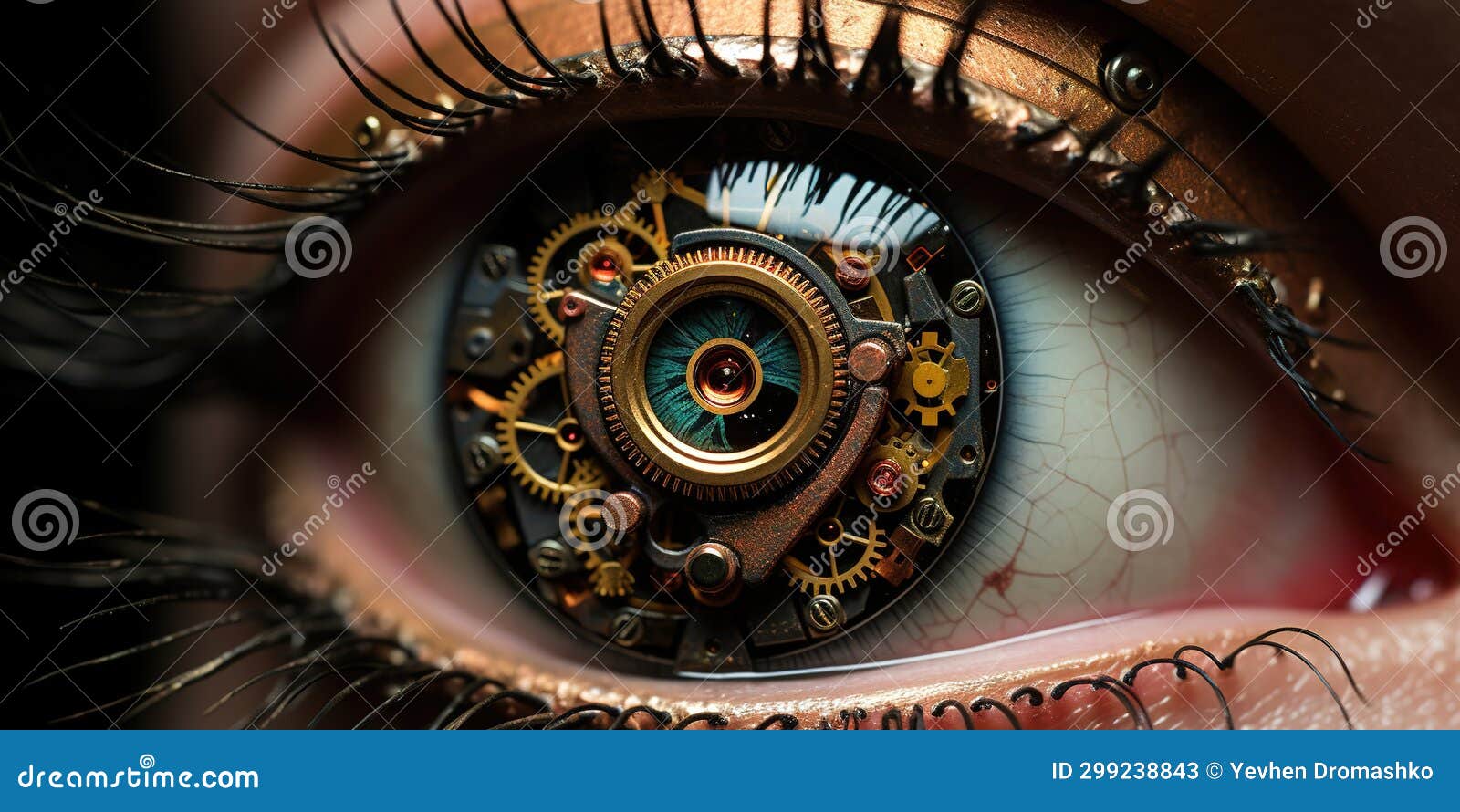 Generative AI, Bionic Steampunk Eye Closeup, Fictional Implant Stock ...
