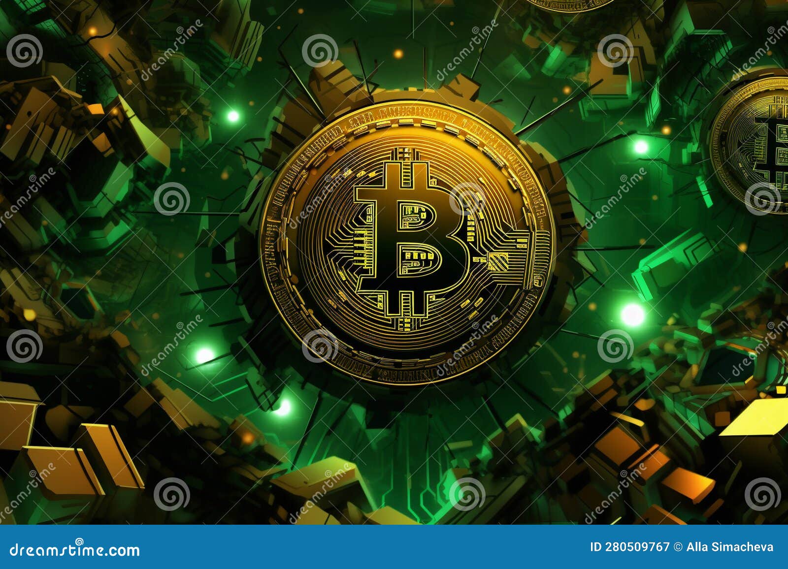 Generative Ai. Bitcoin Close Up Illustration Stock Illustration ...