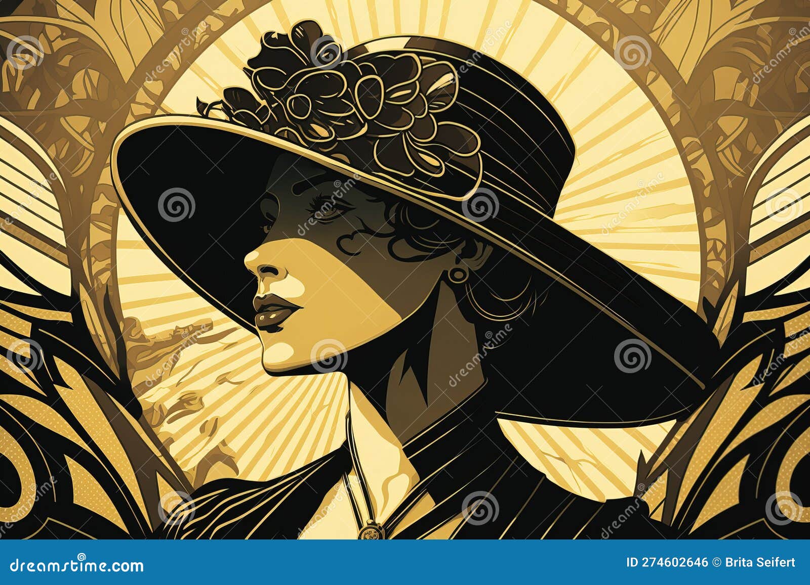 Generative Ai Black And Gold Art Deco Style Portrait Of A Beautiful