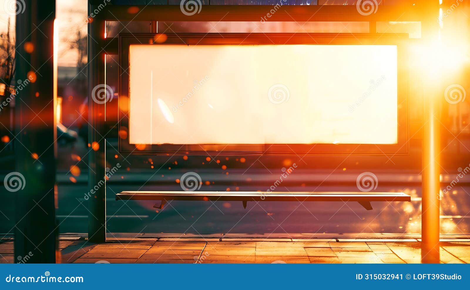 Generative AI Blank Lightbox on the Bus Stop Horizontal Sunlights ...