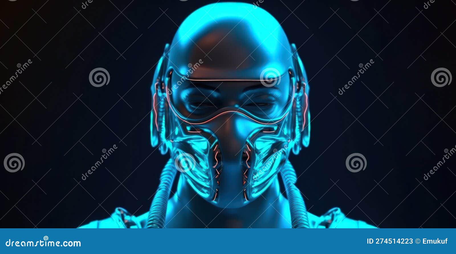 Blue Fluorescent Neon Cyborg Robot Generative Ai Stock Illustration ...