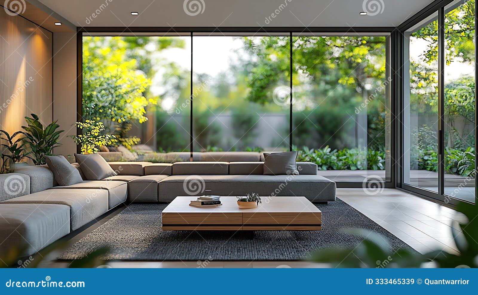 Generative AI Blurred Interior of Light Living Room with Grey Sofas ...