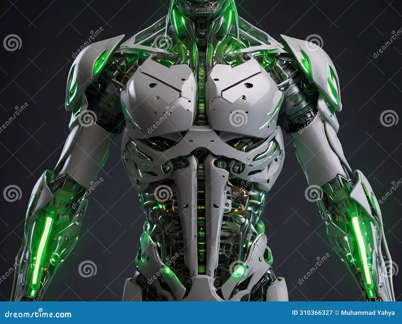 Body of Human Robot, Advanced Technology with Green Light Stock ...