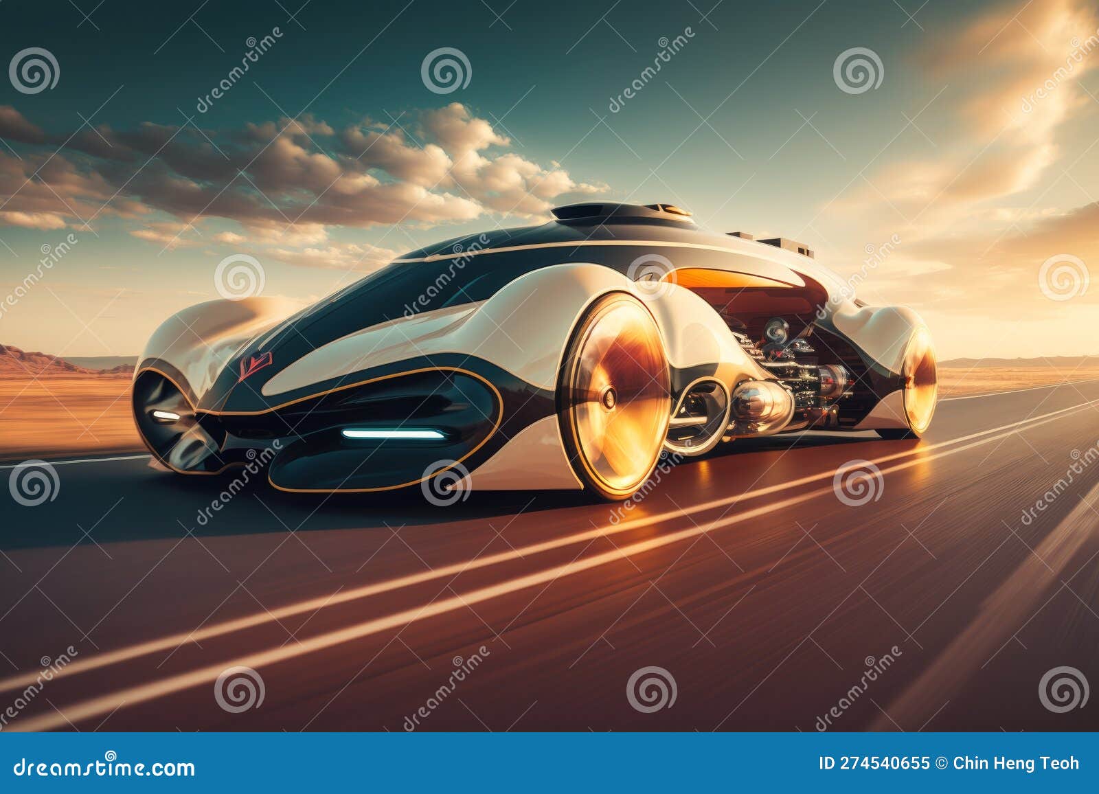 Generative AI of a Brand-less Generic Concept Car on the Road Stock ...