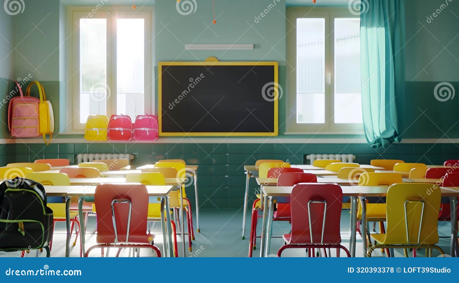 Generative AI Bright Interior of Empty Classroom without Students in ...