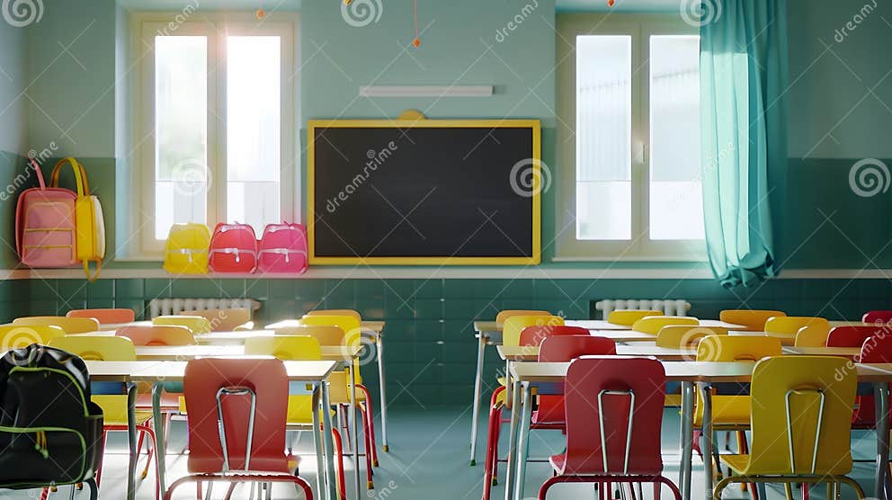 Generative AI Bright Interior of Empty Classroom without Students in ...
