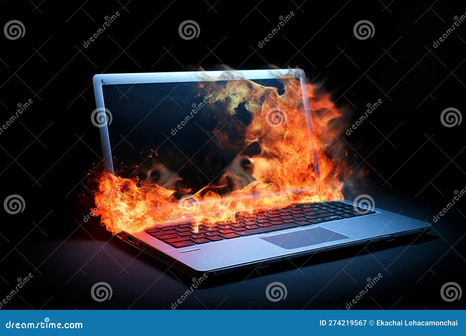 Generative Ai. Burning Computer Notebook: Technology Failure and Data ...