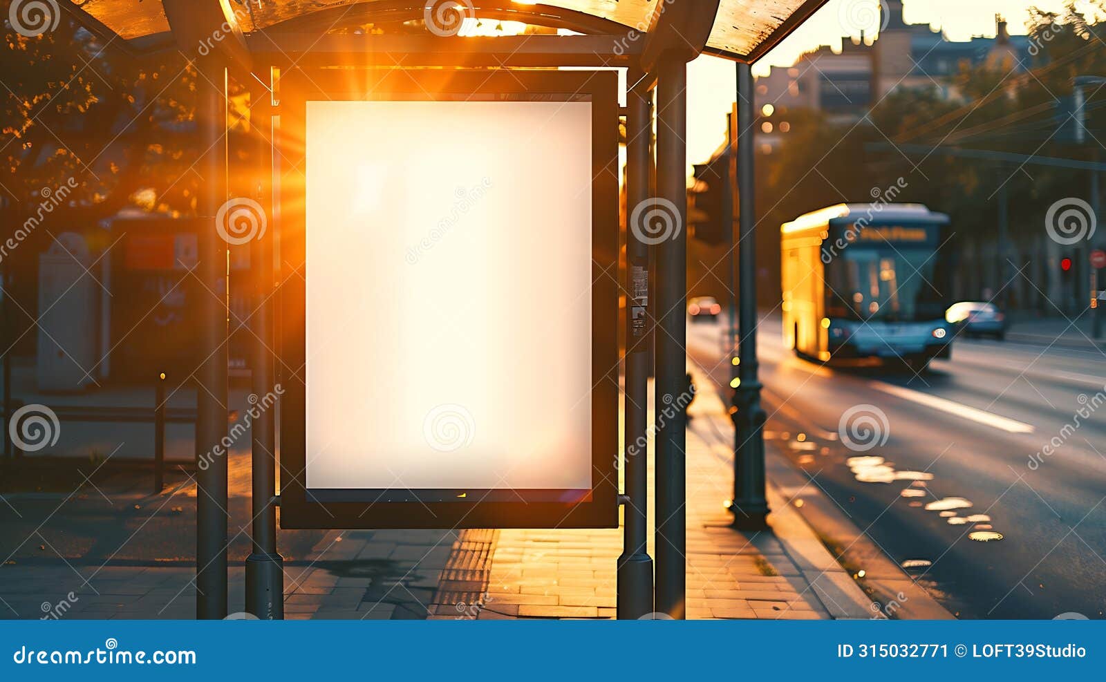 Generative AI Bus Shelter with Blank Poster Ad Lightbox Bus Transit ...