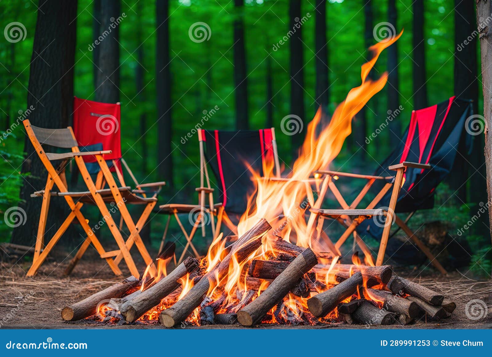 Generative AI, Camping and Bonfire in the Forest Stock Illustration ...