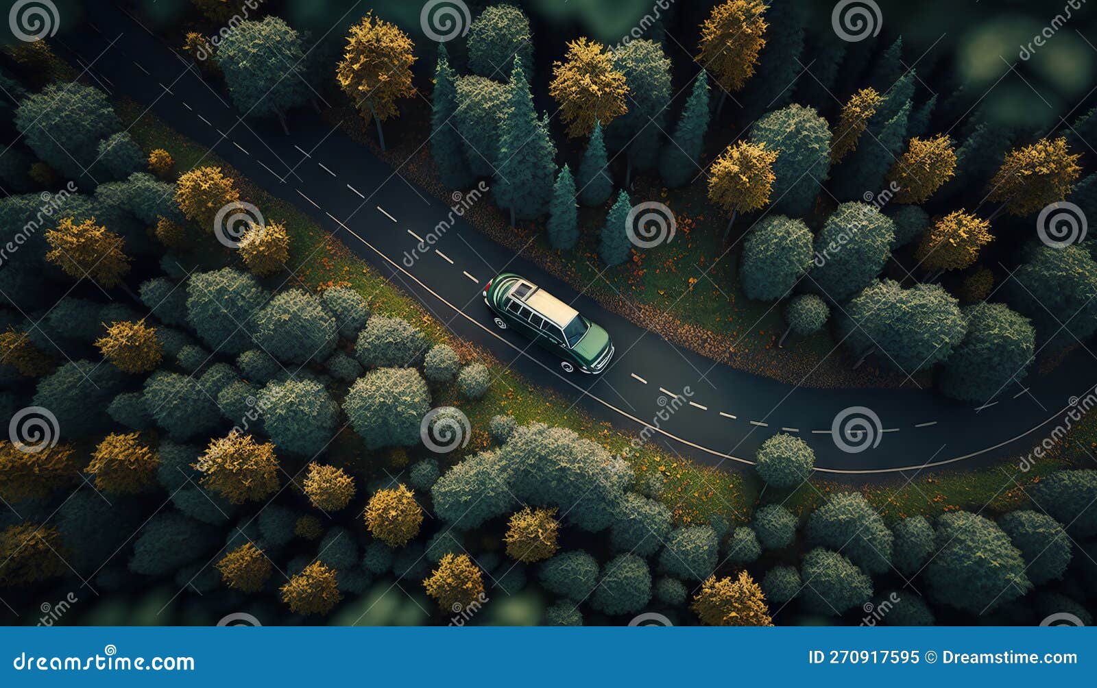 Generative AI of Car Driving on the Road in the Forest Stock ...