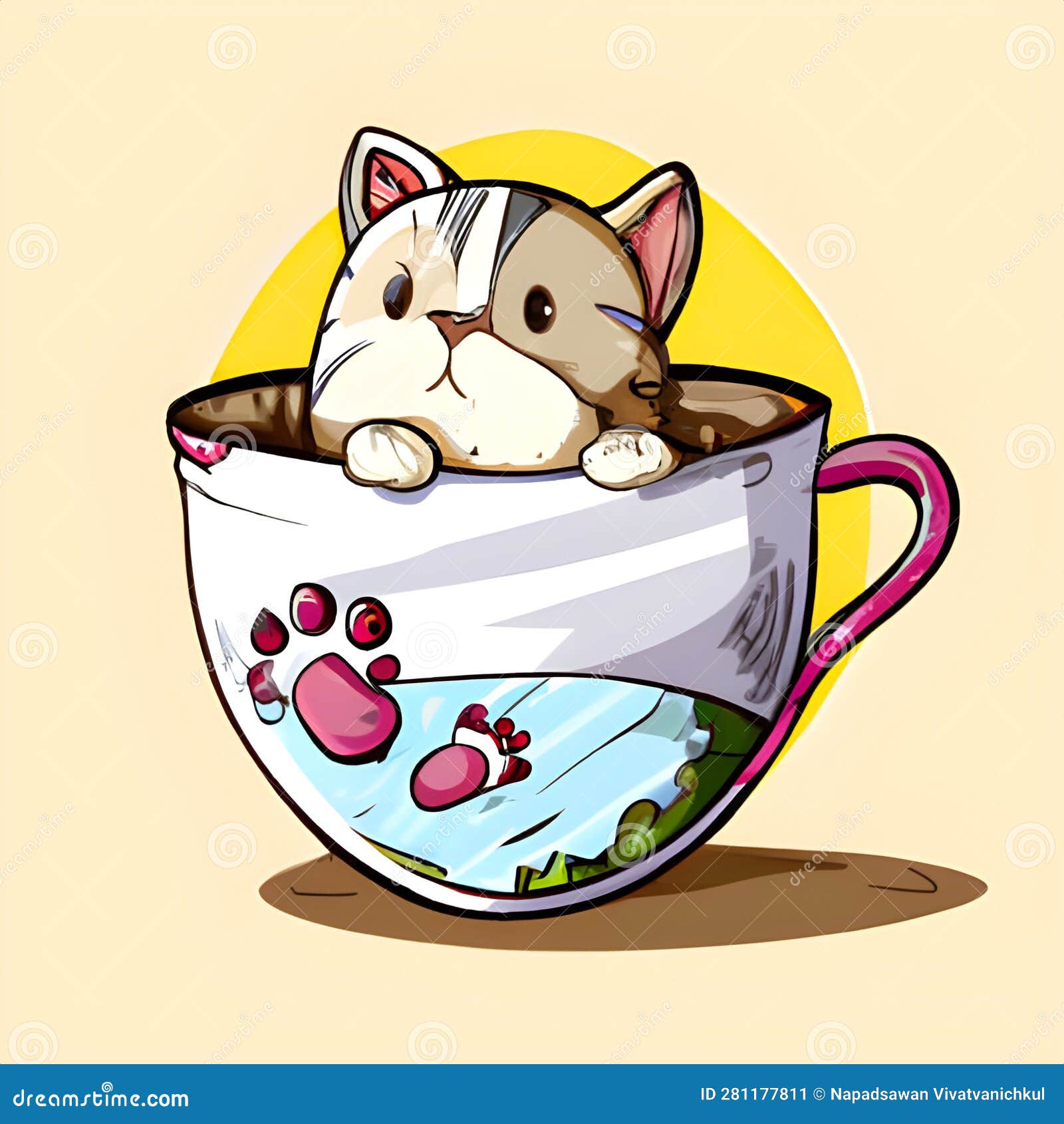 Cat in Cup Cartoon Style. Generative AI. Stock Illustration ...