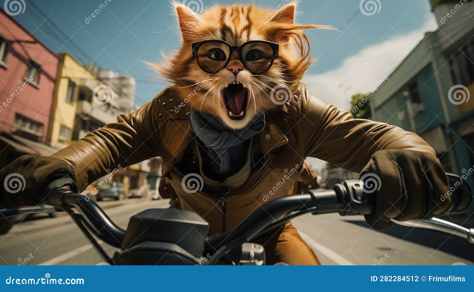 Generative AI a Cat Driving a Motorcycle in the City Stock Illustration ...