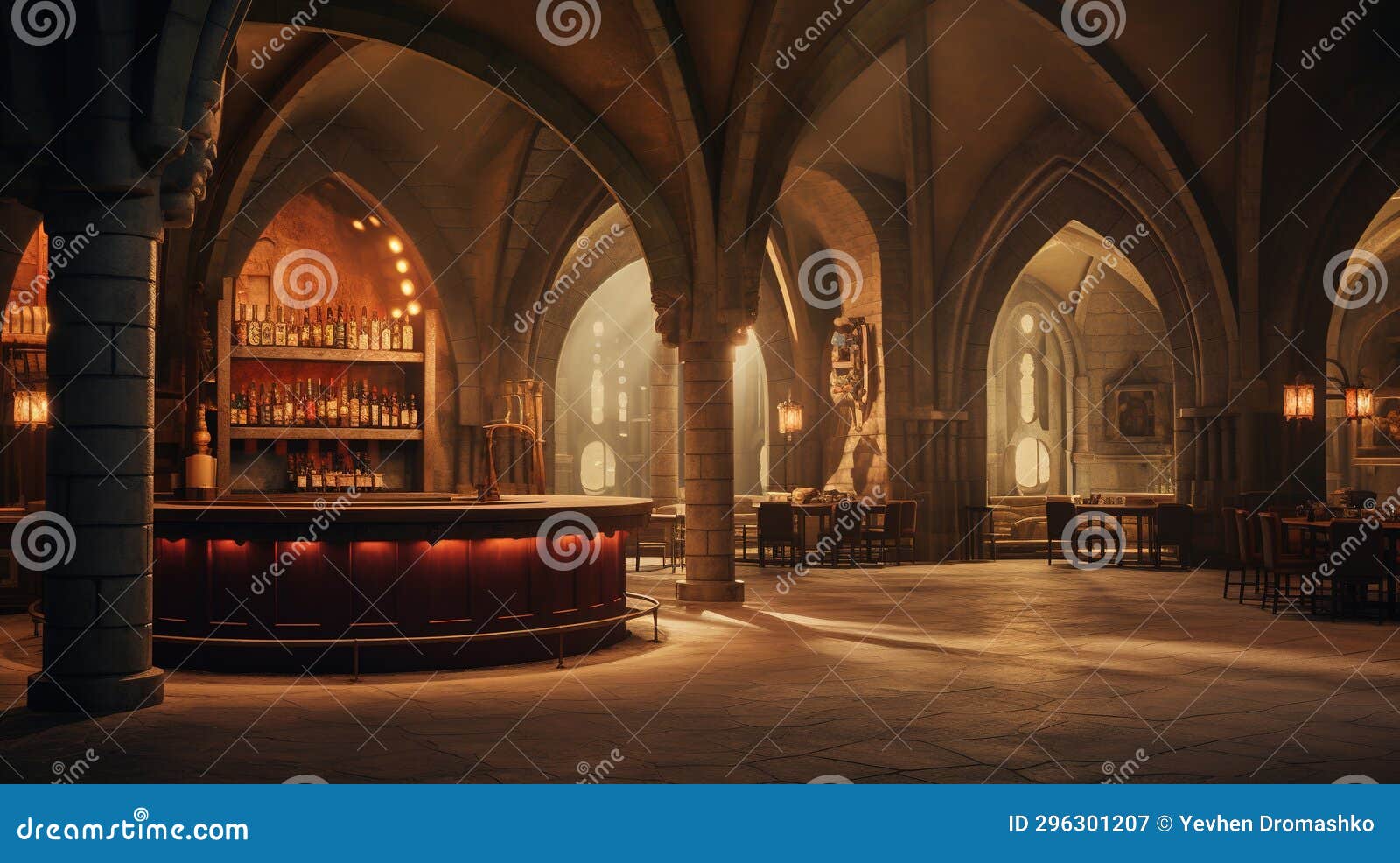 Generative AI, Cathedral Antique Interior with Bar or Pub Stock ...