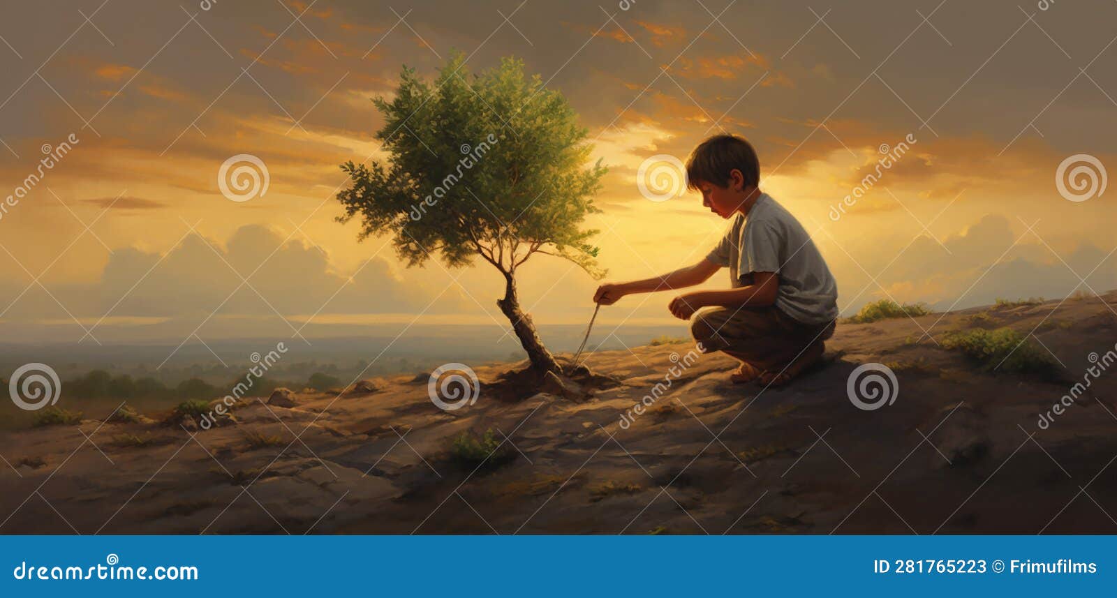 Generative AI a Child Planting a Tree Stock Illustration - Illustration ...
