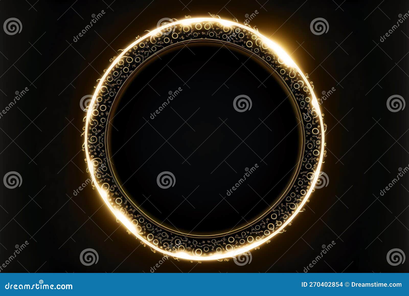 Generative AI Circle of Light with Black Background Stock Illustration ...