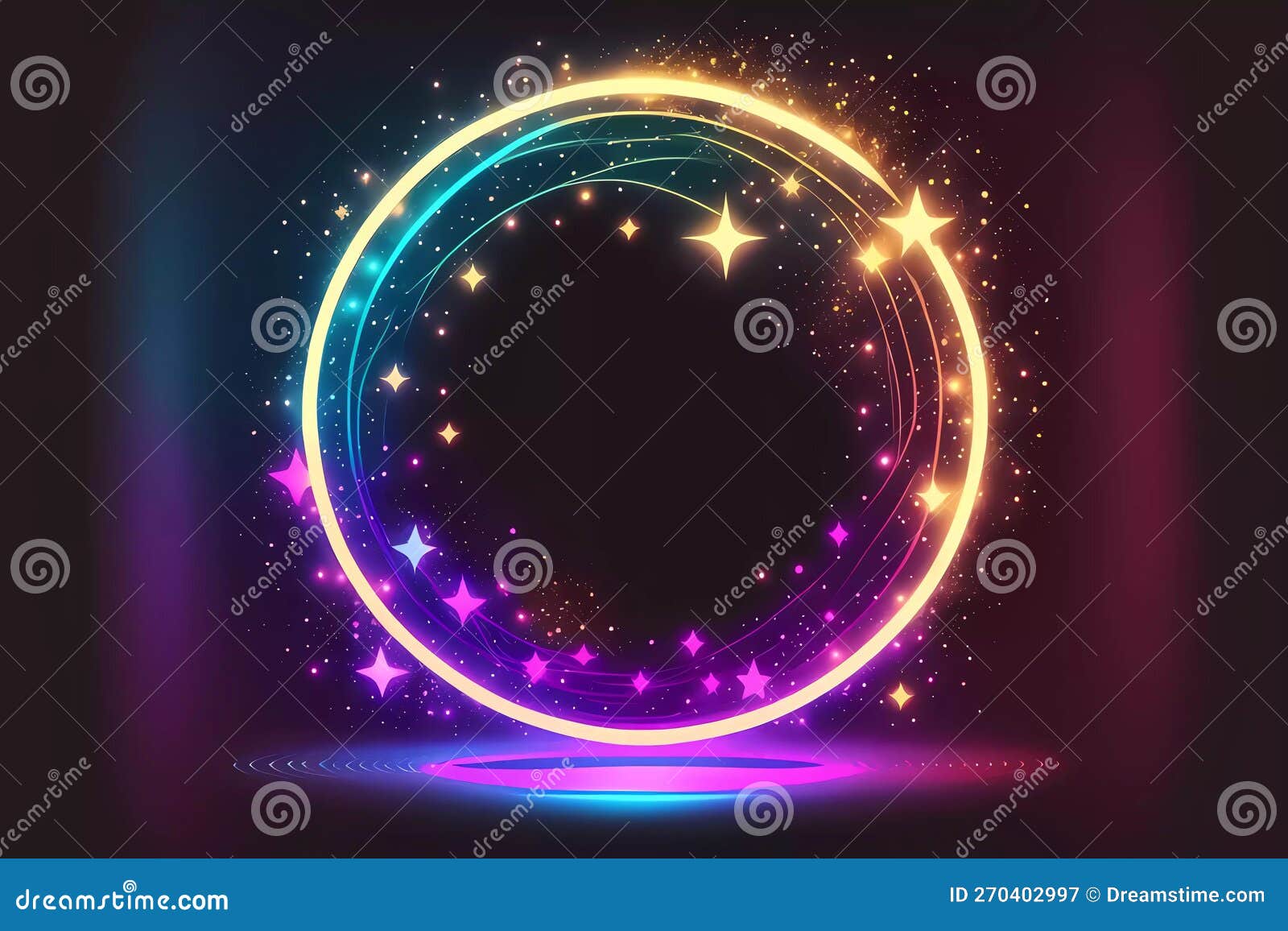 Generative AI Circle of Light with Black Background Stock Illustration ...