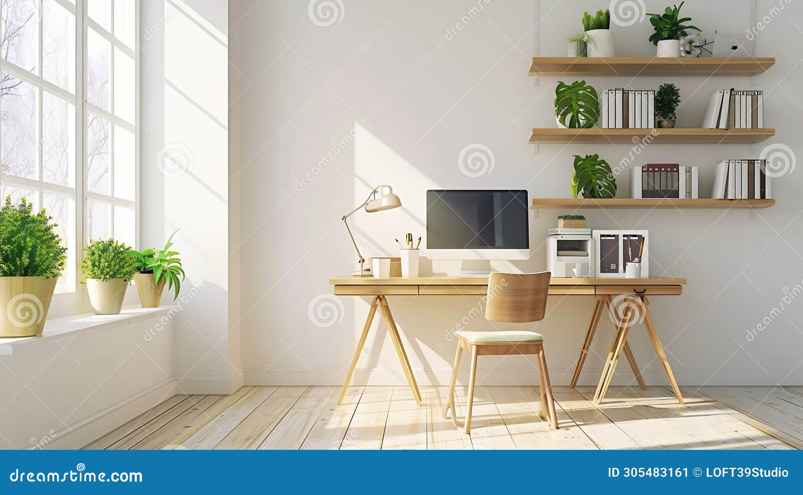 Generative AI Clean, Bright and Empty Home Office Interior Organized ...