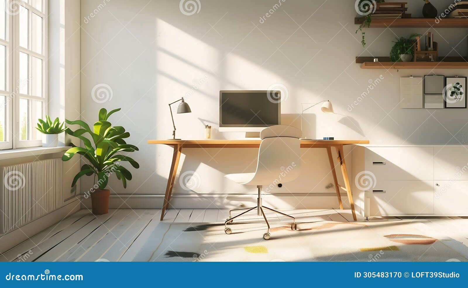 Generative AI Clean, Bright and Empty Home Office Interior Organized ...
