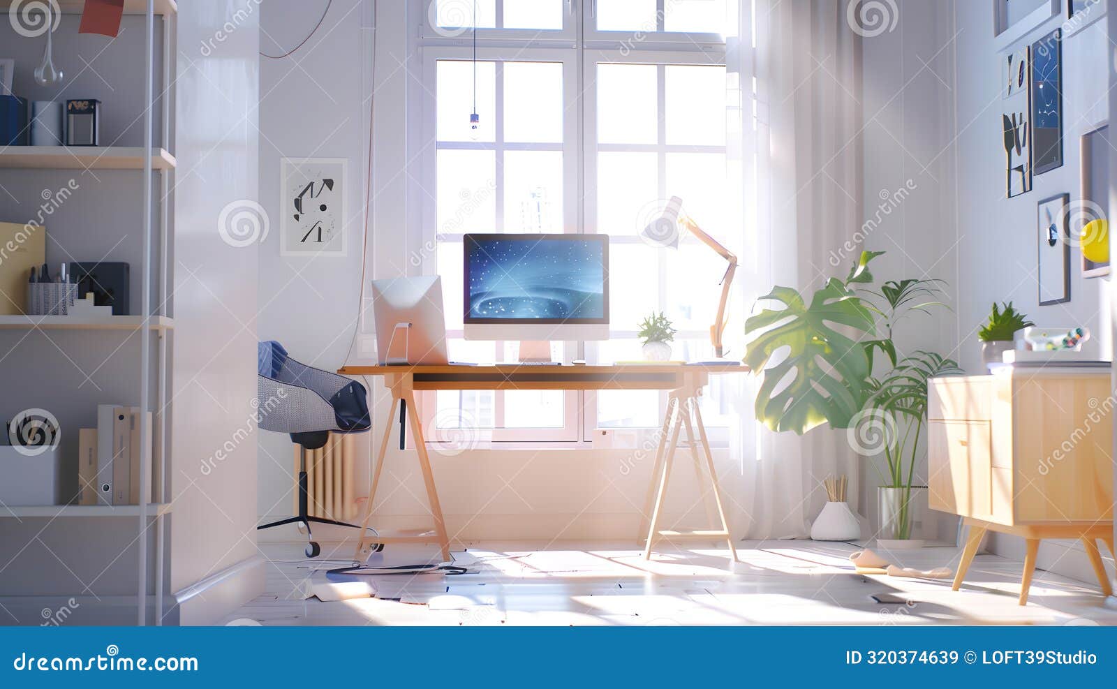 Generative AI Clean Bright and Empty Home Office Interior Organized ...