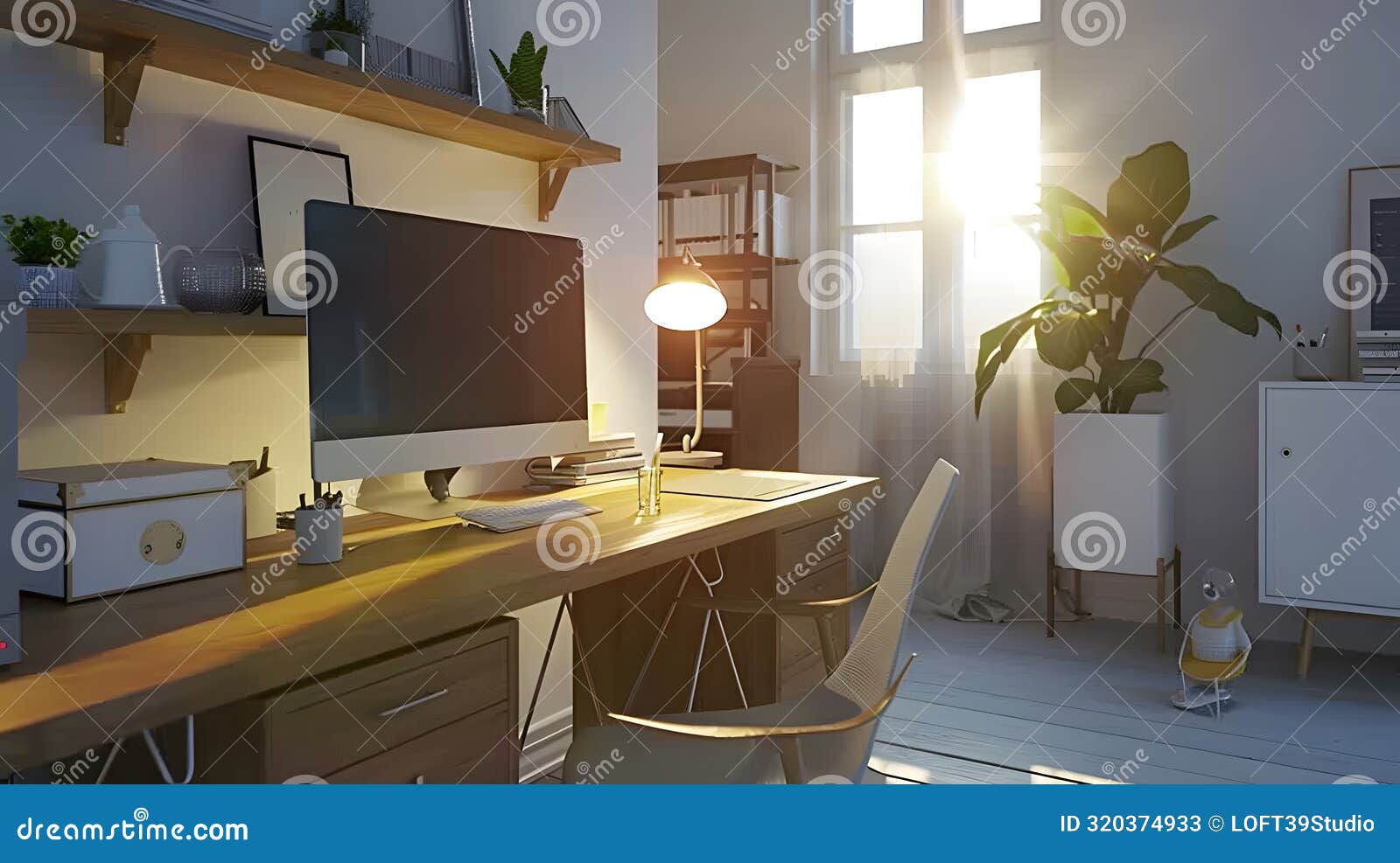 Generative AI Clean Bright and Empty Home Office Interior Organized ...