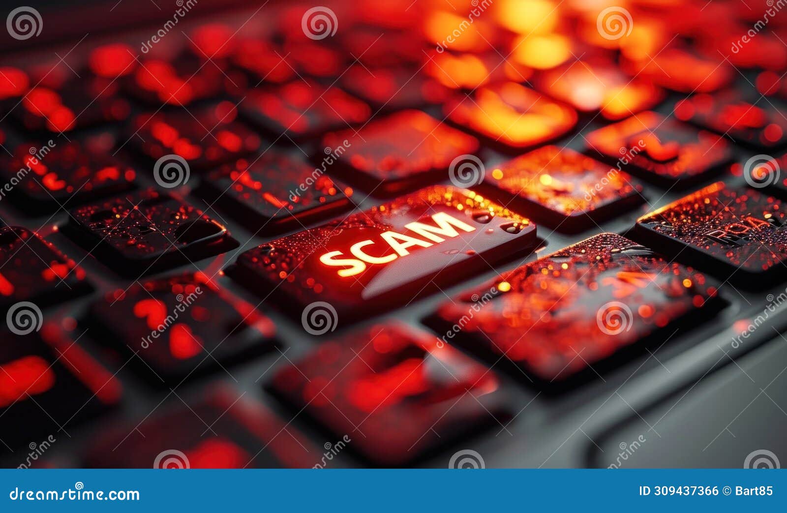 Close-up of a Bright Red SCAM Alert Button on a Computer Keyboard ...
