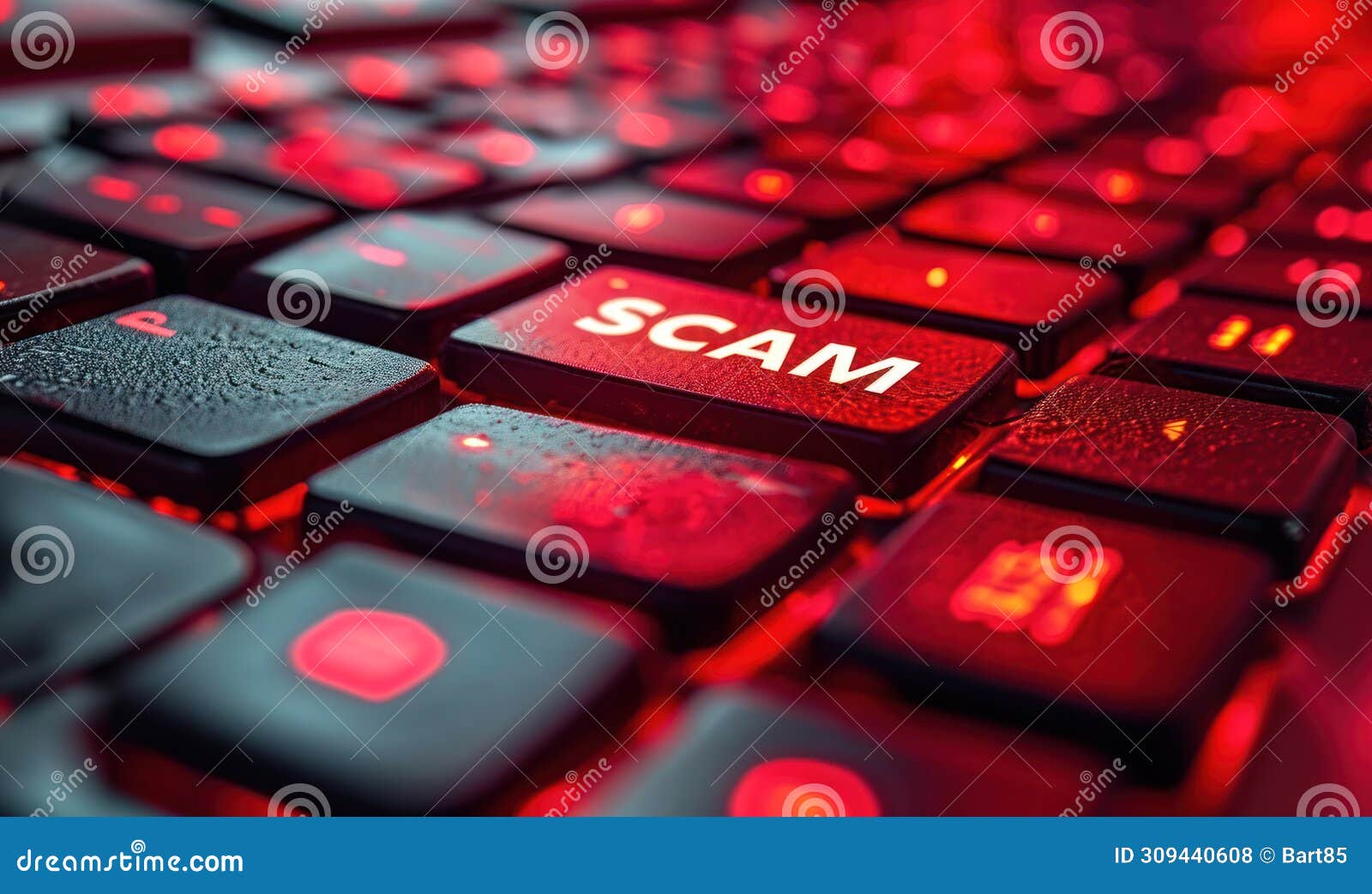Close-up of a Bright Red SCAM Alert Button on a Computer Keyboard ...
