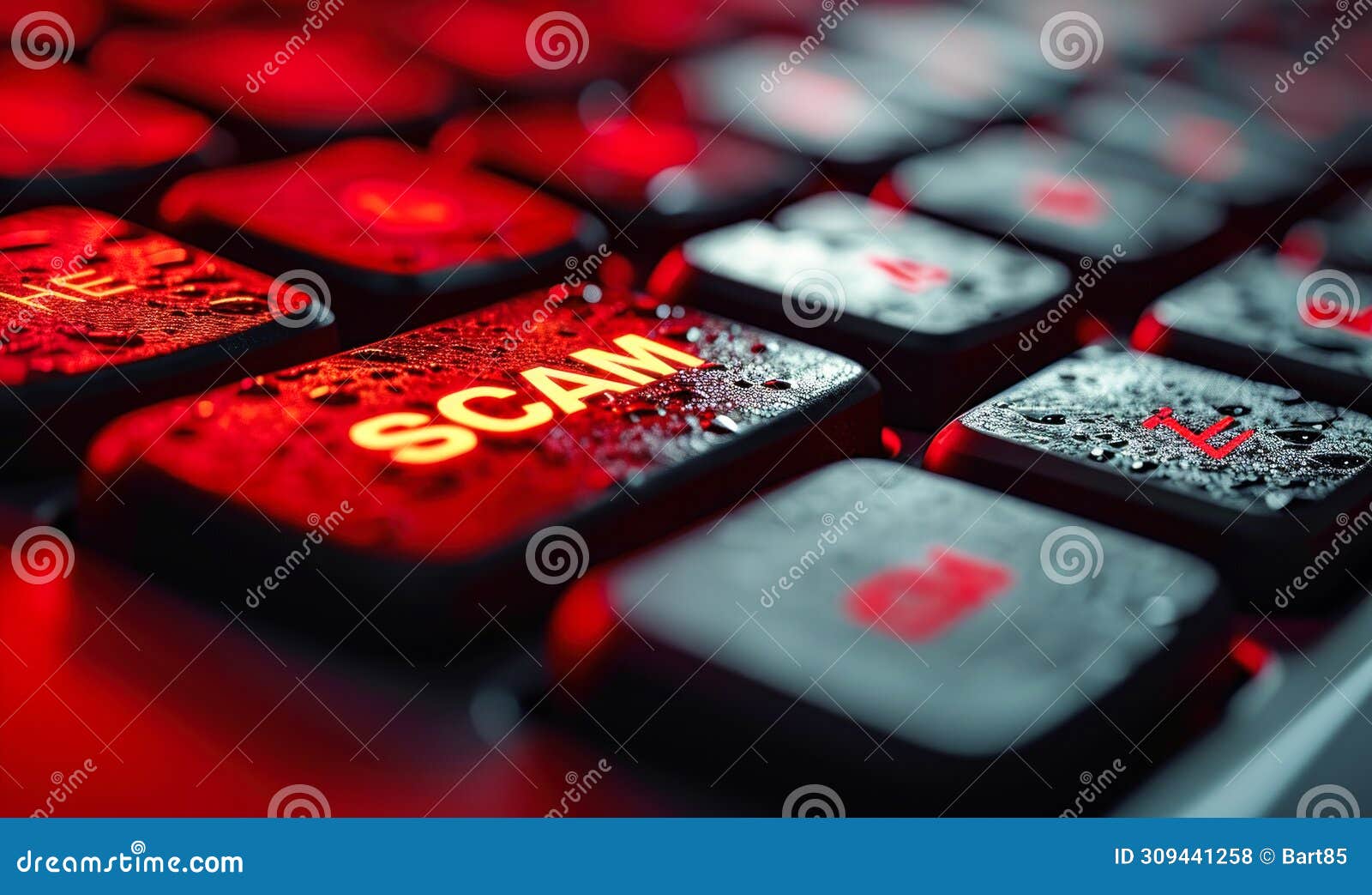Close-up of a Bright Red SCAM Alert Button on a Computer Keyboard ...