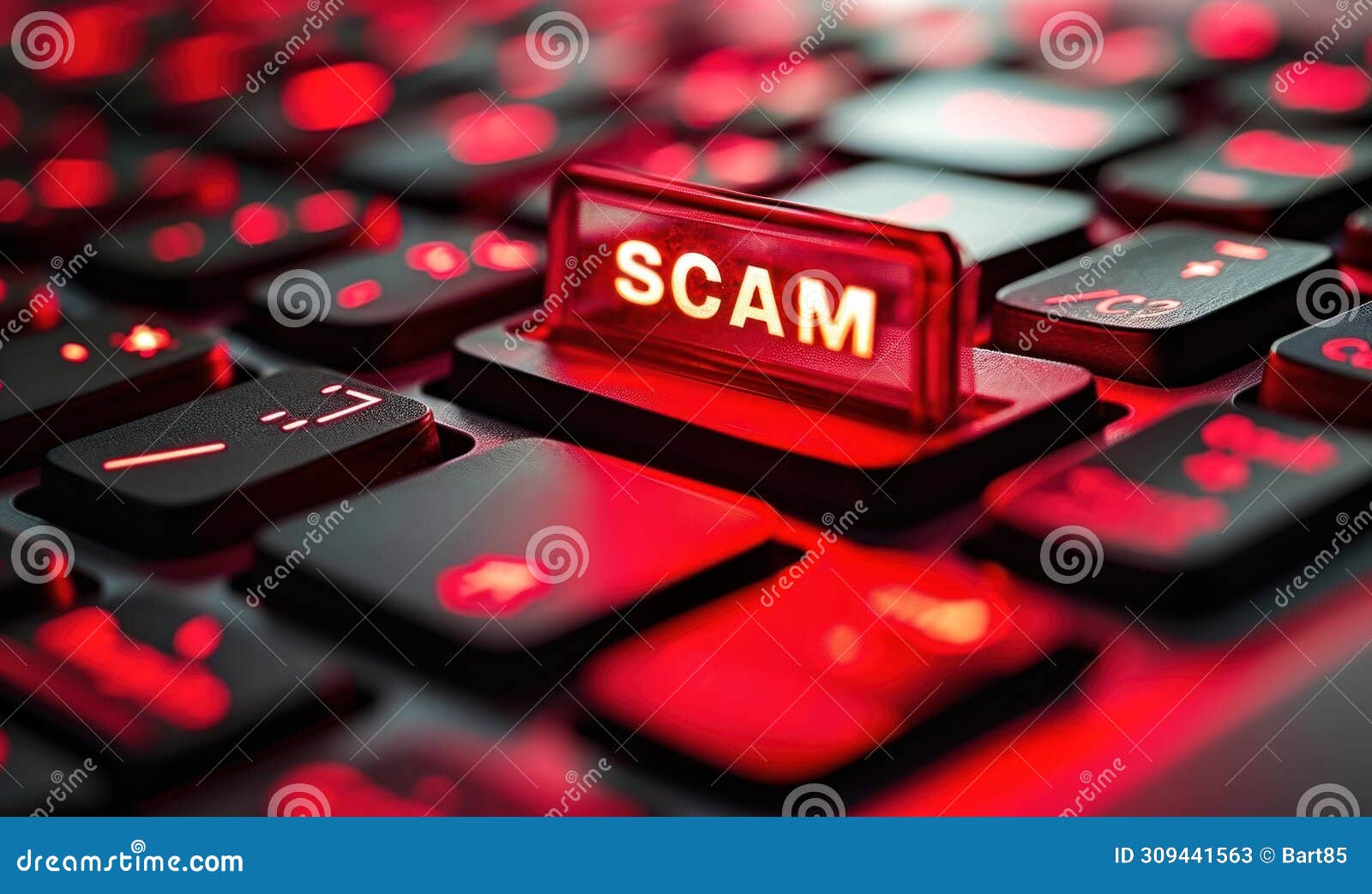 Close-up of a Bright Red SCAM Alert Button on a Computer Keyboard ...
