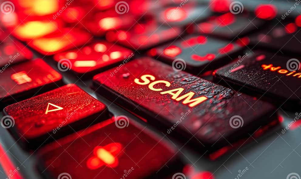 Close-up of a Bright Red SCAM Alert Button on a Computer Keyboard ...