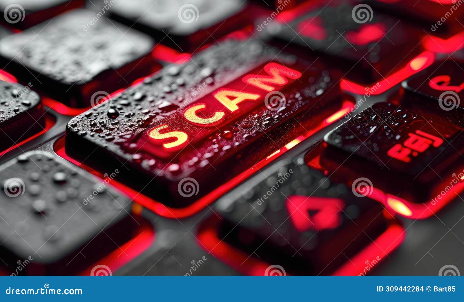 Close-up of a Bright Red SCAM Alert Button on a Computer Keyboard ...
