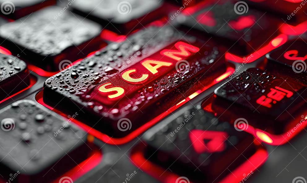 Close-up of a Bright Red SCAM Alert Button on a Computer Keyboard ...